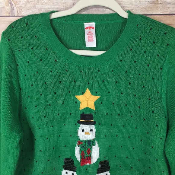 Holiday Time | Sweaters | Green Metallic Snowman Christmas Ugly Sweater ...
